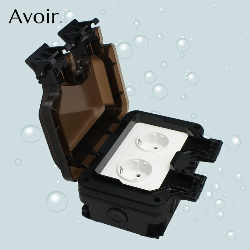 Avoir-EU-Standard-Power-Socket-IP66-Weatherproof-Black-Box-16A-Outdoor ...
