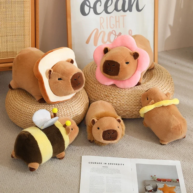 Kawaii-Creative-Capybara-Plush-Doll-Lying-Bee-Flower-Bread-Lion-Turned-Capybara-Plush-Toy-Pillow ...