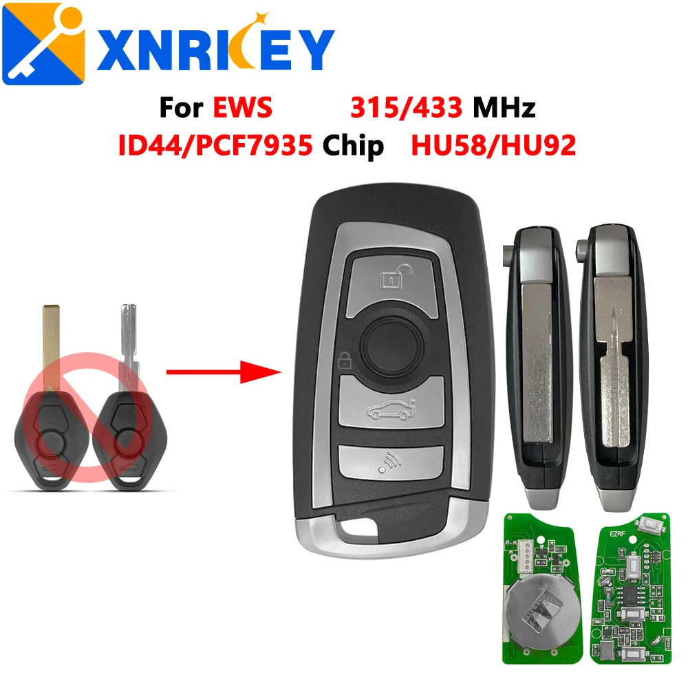 Xnrkey 4 Button Remote Car Key Id44/pcf7935 Chip 315/433mhz For Bmw Ews ...