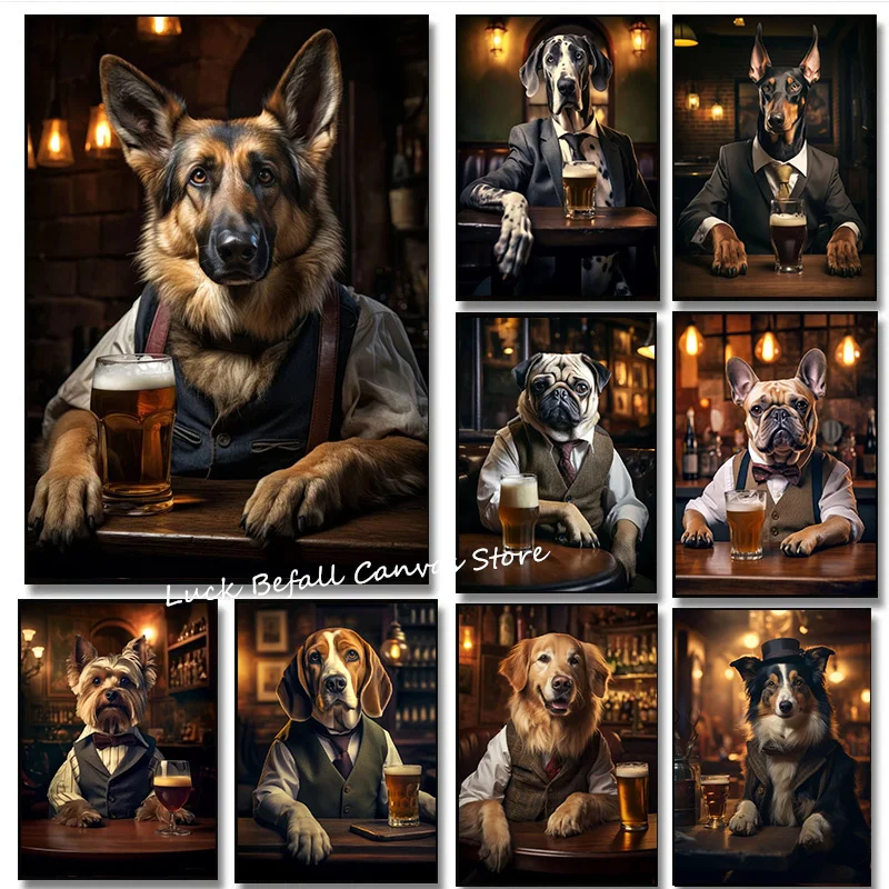 Cute-Pug-German-Shepherd-Corgi-Collie-Dog-in-The-Pub-Poster-Prints ...