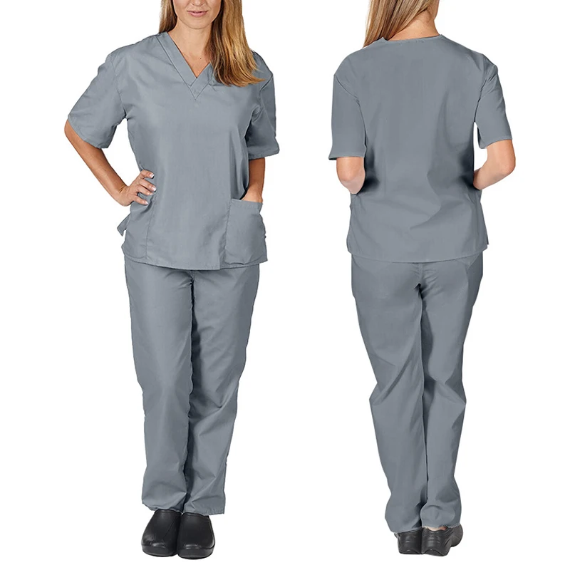 Nurse Uniform Medical Suits V-neck Nursing Scrub Uniform Salon Spa Pet ...