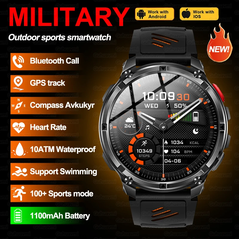 Men 1100mAh Ultra Durable Battery Smart Watch GPS Compass IP69K ...