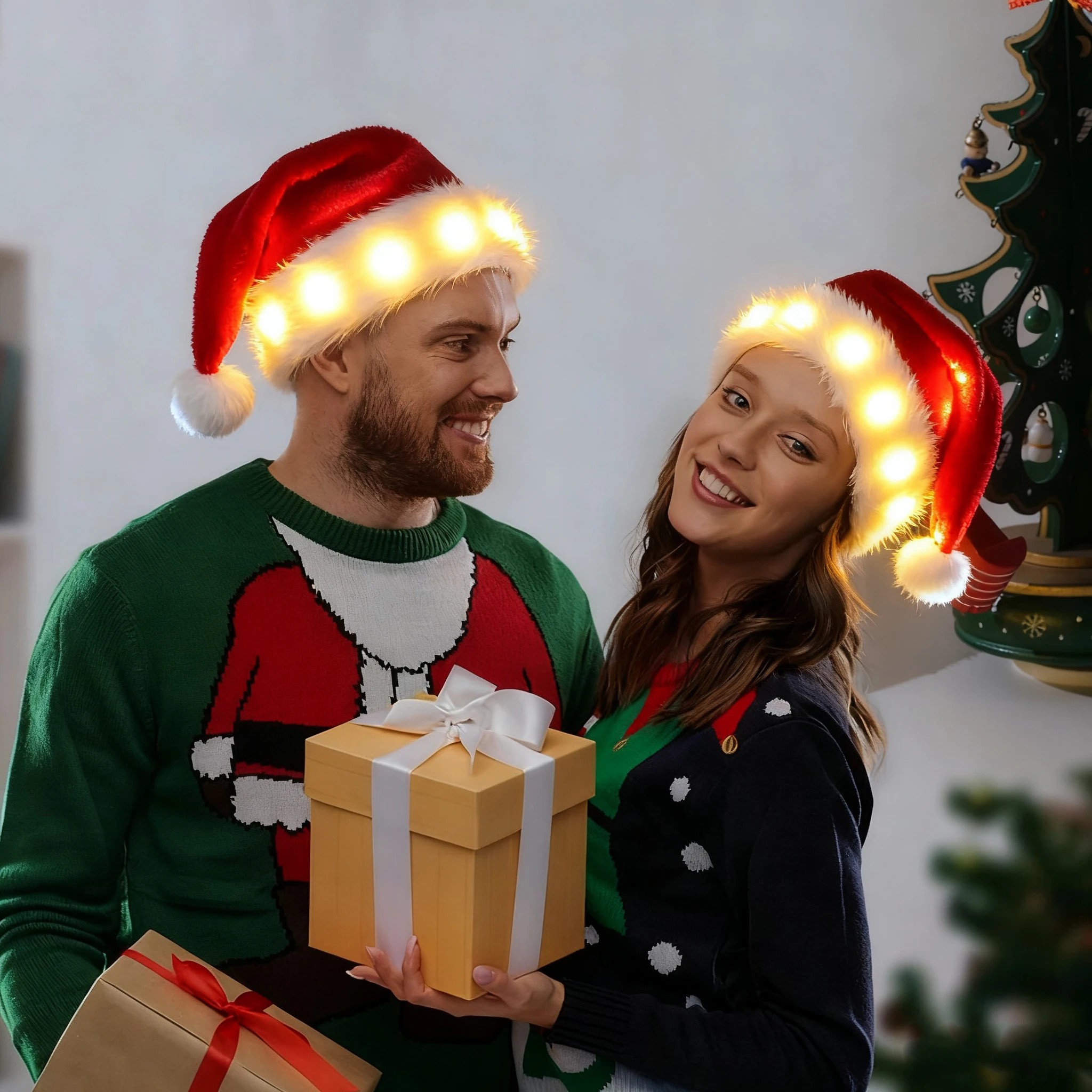 Santa Hat Led Christmas Hat with Lights for Adult and Children Long Fur ...