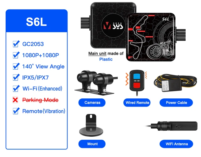 VSYS S6L Q6L Waterproof Motorcycle Dash Camera Recorder WiFi with Dual ...
