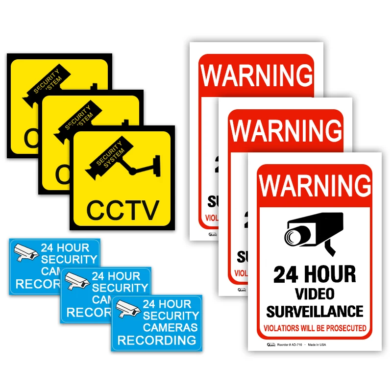 4-8PCS-Warning-Stickers-24-HOUR-VIDEO-Surveillance-Security-Camera ...