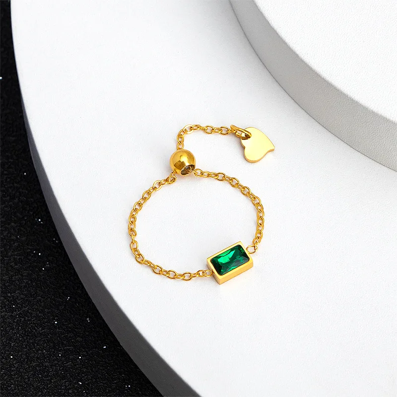 Self-Love Adjustable Emerald Chain Ring -18K Yellow Gold Over Sterling ...