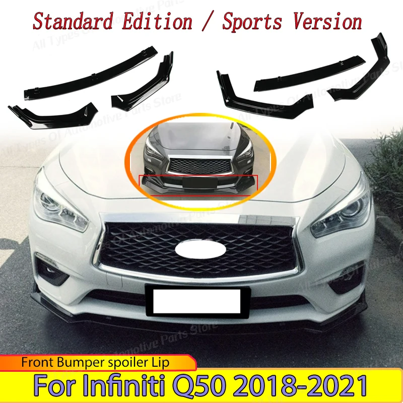 3Pcs for Infiniti Q50 2018 2019 2020 2021 Refit Front Bumper Spoiler ...
