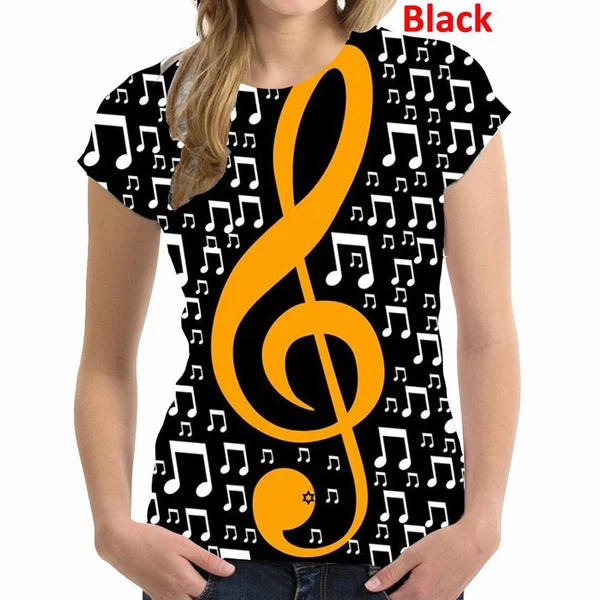 Camiseta-de-manga-corta-con-estampado-de-nota-musical-para-mujer-Tops ...