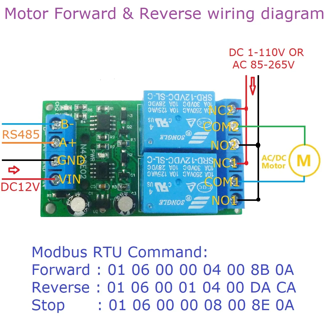 NEW! 2ch 12VDC RS485 Modbus RTU Relay PC UART Serial Port Switch for ...
