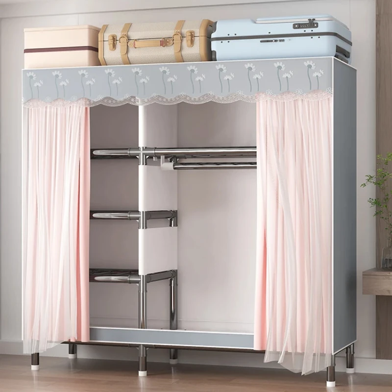 Simple-Sturdy-Cloth-Wardrobe-with-Gauze-Curtain-Bedroom-Clothes-Storage ...