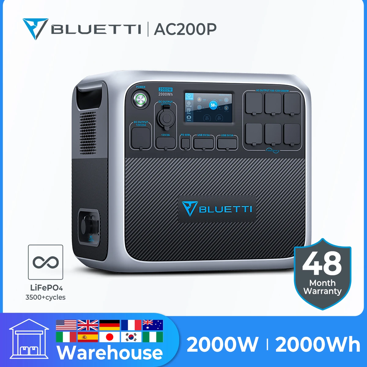 BLUETTI AC200P 2000W 2000Wh Power Station Lifepo4 2000W Portable Solar Generator Backup Power ...