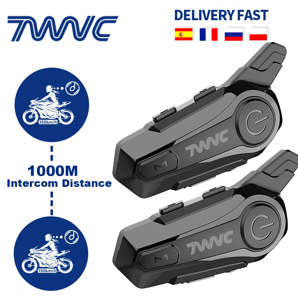 2 sets Motorcycle Intercom Bluetooth 5.0 Walkie 800mAh 1000m Distance ...