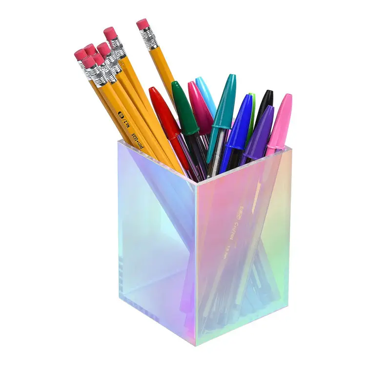 Rainbow-Iridescent-Acrylic-Pen-Holder-Pencil-Organizer-Makeup-Storage ...