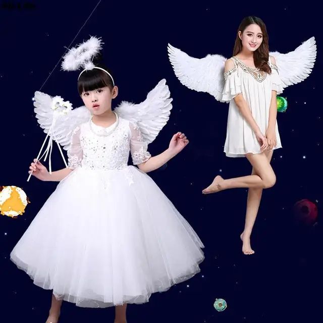 Party Dress-up Wings White Angel Wings With Halo And Wand - Costume Set ...