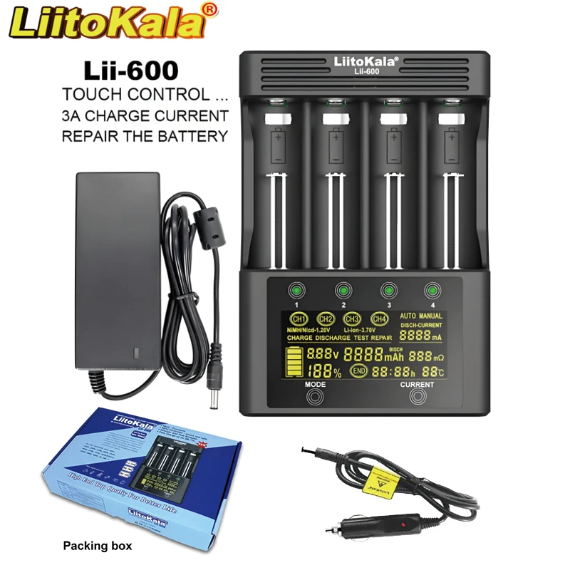 LiitoKala Lii-600 LCD Display Battery Charger For 3.7V 1.2V 18650 26650 ...