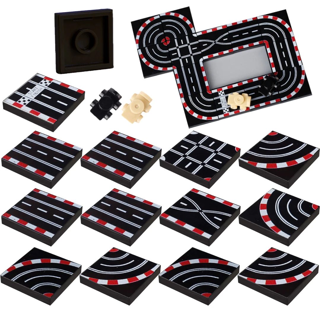 MOC-City-Racing-Track-Set-Printed-Building-Blocks-Mini-Car-Bricks-Toys ...