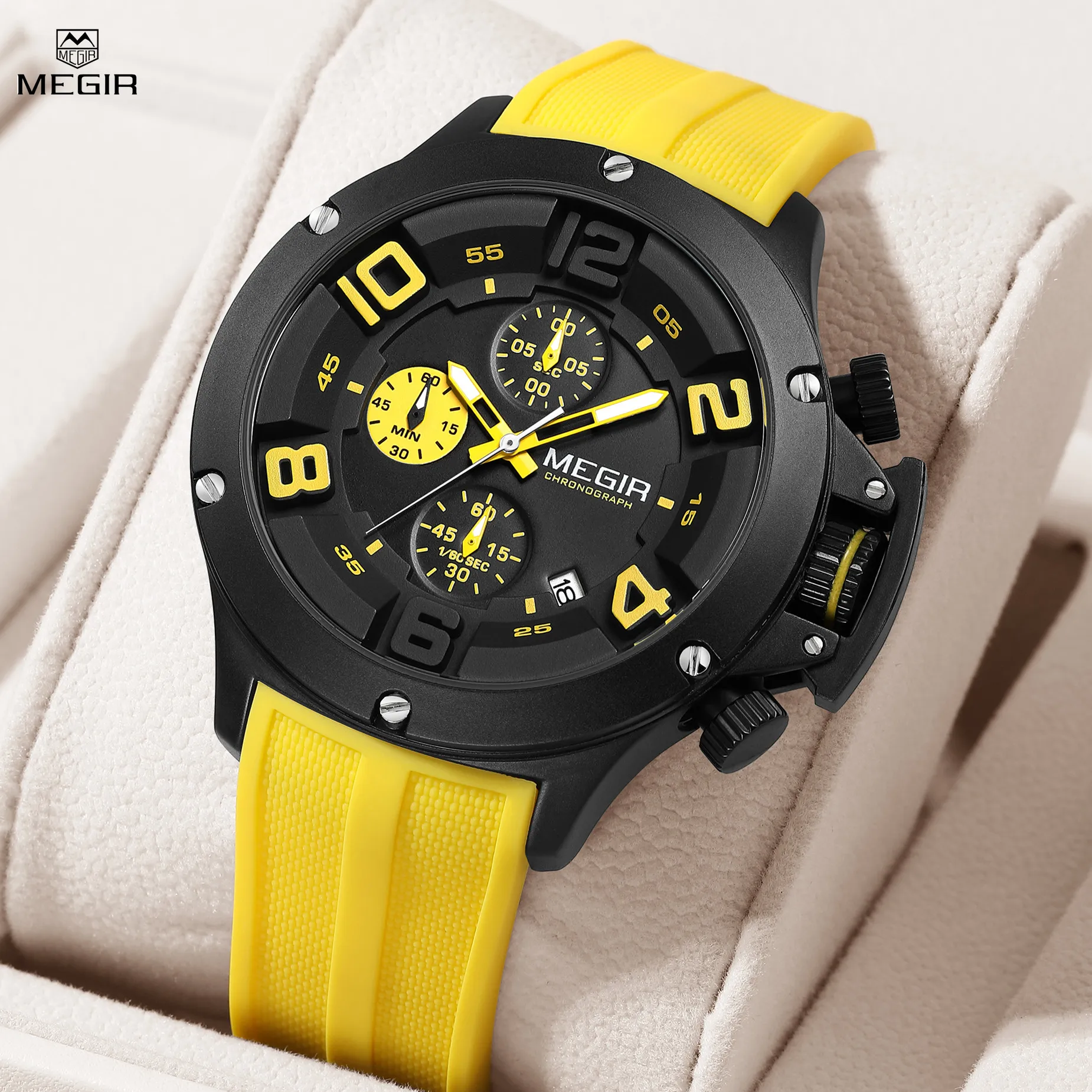 MEGIR-Relogio-Masculino-Luxury-Quartz-Watch-for-Men-Yellow-Silicone ...