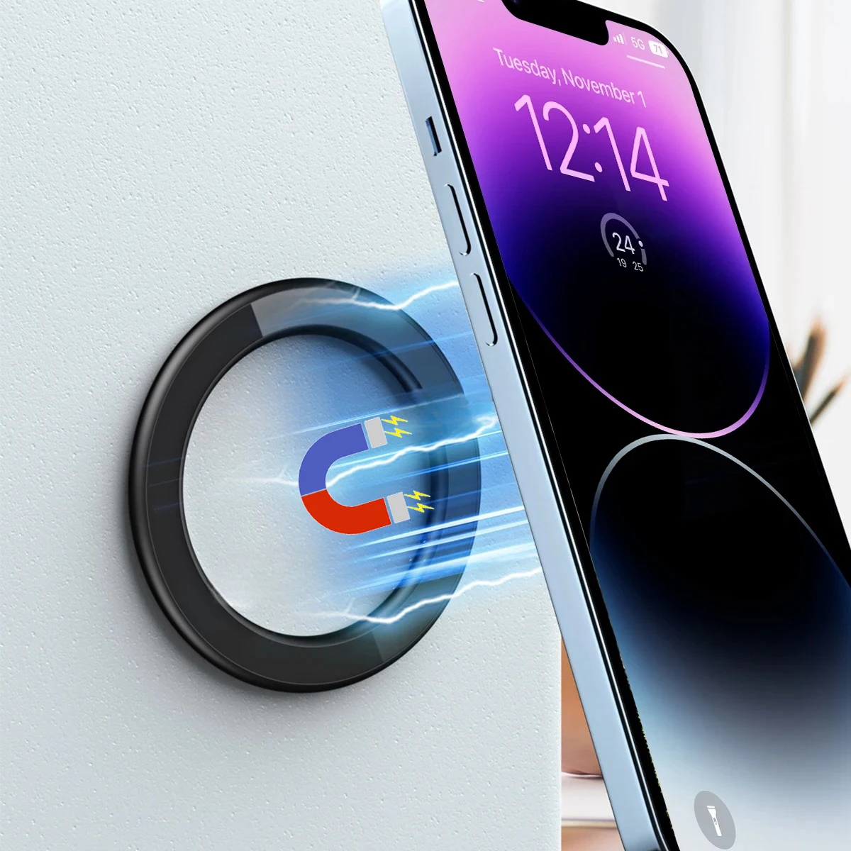 Magnetic-Ring-Wall-Mounted-Holder-For-iPhone-14-13-12-Pro-Magsafe ...