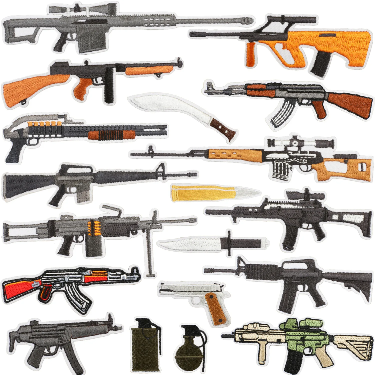 Weapon-Model-Embroidered-Patch-Various-Guns-Dagger-Frag-Cloth-Appliques ...