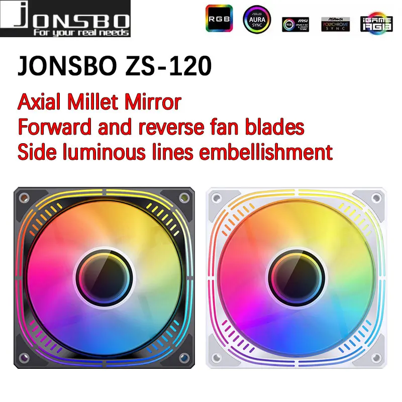 JONSBO-ZS-120-chassis-fan-12CM-ultra-quiet-ARGB-white-prism-reverse ...