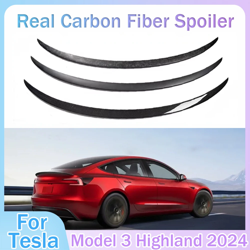 Real-Carbon-Fiber-Spoiler-For-Tesla-Model-3-Highland-2024-Original-Rear ...