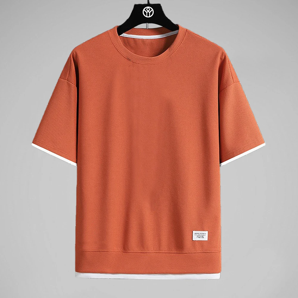 New-Summer-Solid-Color-T-Shirt-for-Men-Waffle-O-Neck-T-Shirt-Men-Short ...