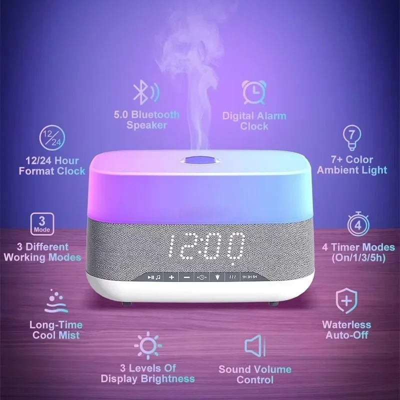 2025 New Clock Aromatherapy Humidifier Home Office Time Wake Up Alarm ...