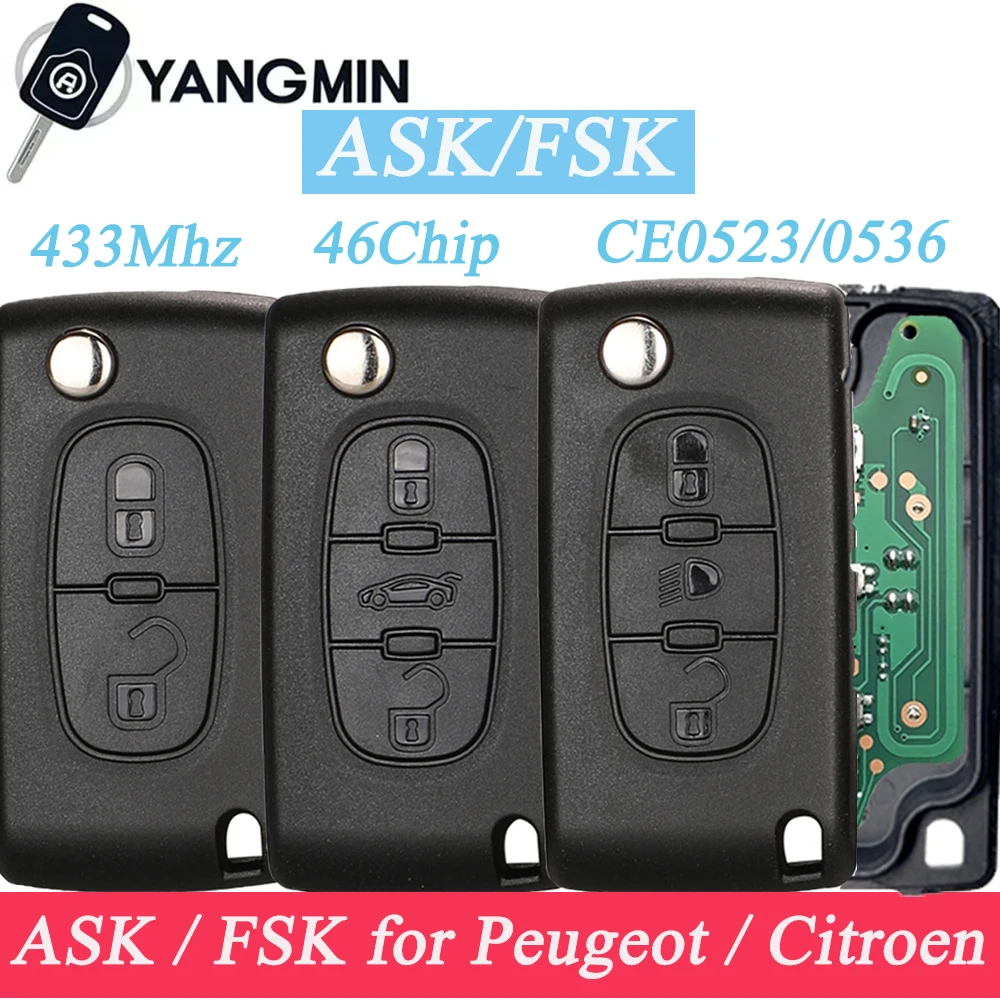 ASK FSK Flip Car Remote Key For Peugeot 207 307 308 408 Citroen C1 C2 ...