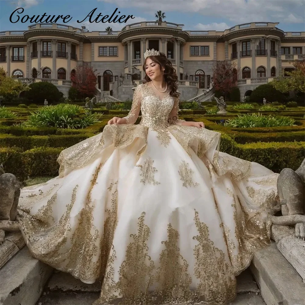 Champagne-gold-Quinceanera-Dresses-Birthday-Party-Dress-Long-Sleeve ...