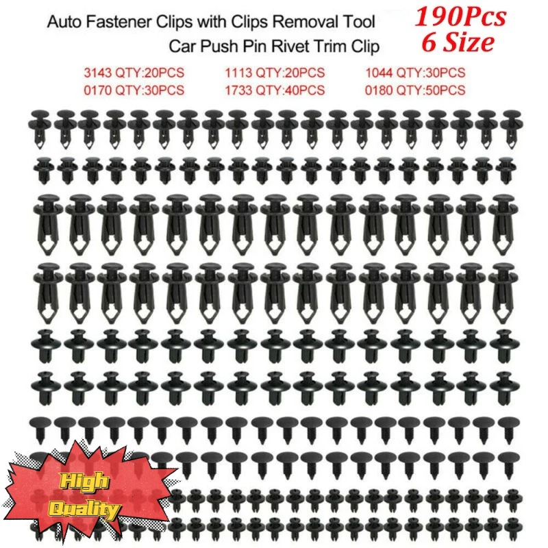 6-Size-190Pcs-Auto-Fastener-Clips-Vehicle-Retainer-Rivet-Door-Panel ...