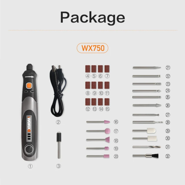 Xiaomi Worx Rotary Tool WX106/WX750 Cordless Mini Engraving Grinding ...