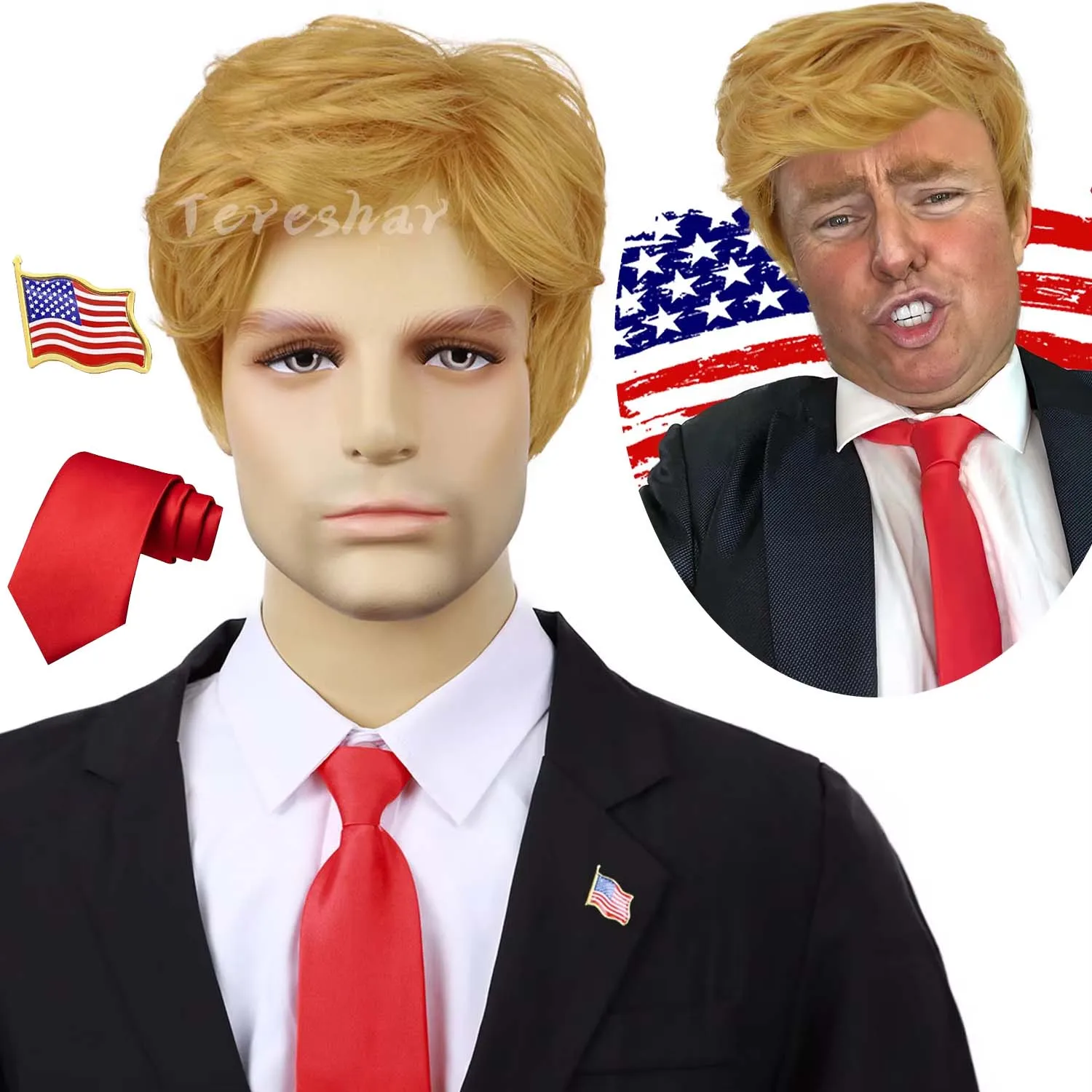 Synthetic Blonde Wig for Costume Mens Layered Heat Resistant Pixie Cut ...