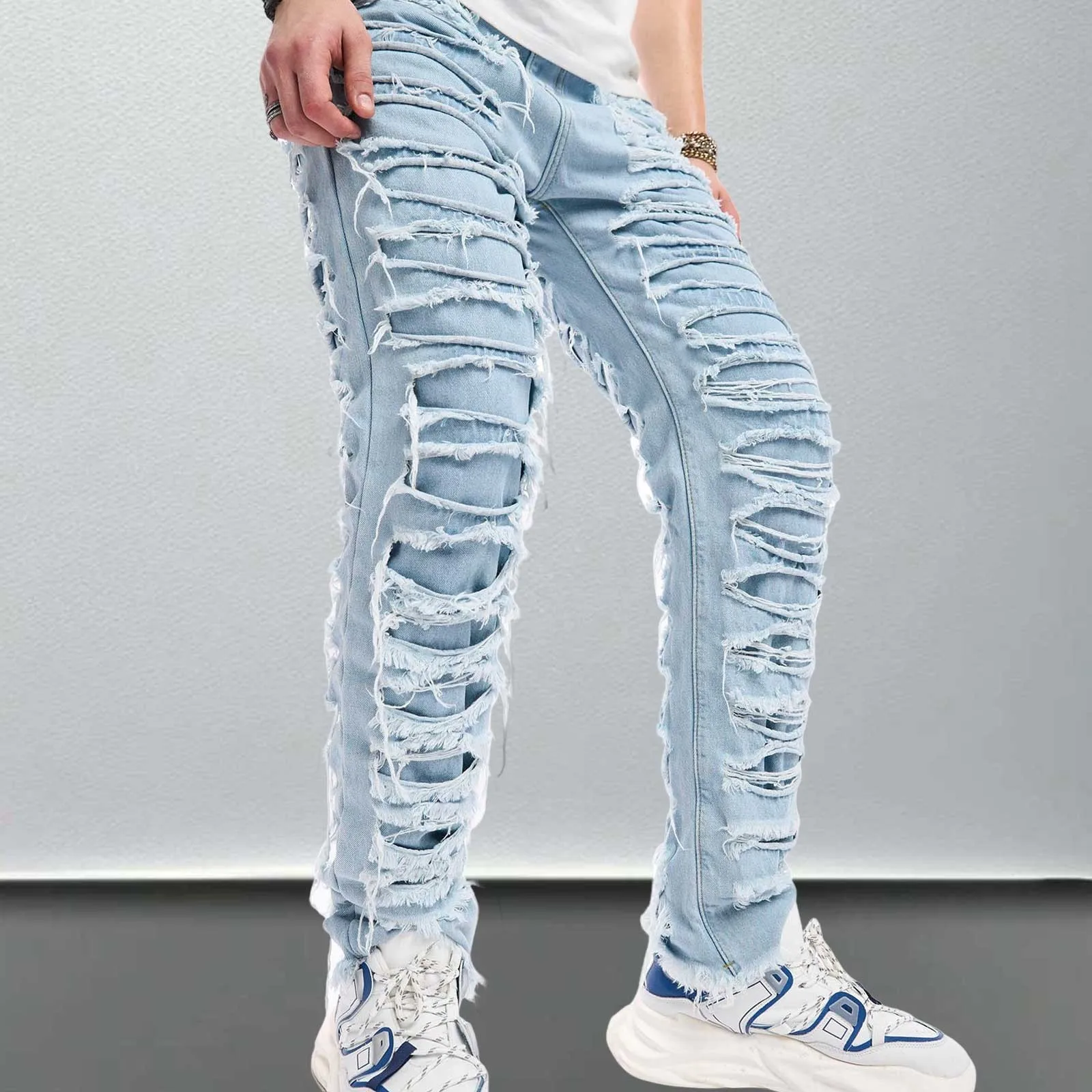 Men-s-Regular-Fit-Stacked-Jeans-Ripped-Slim-Fit-Patch-Distressed ...