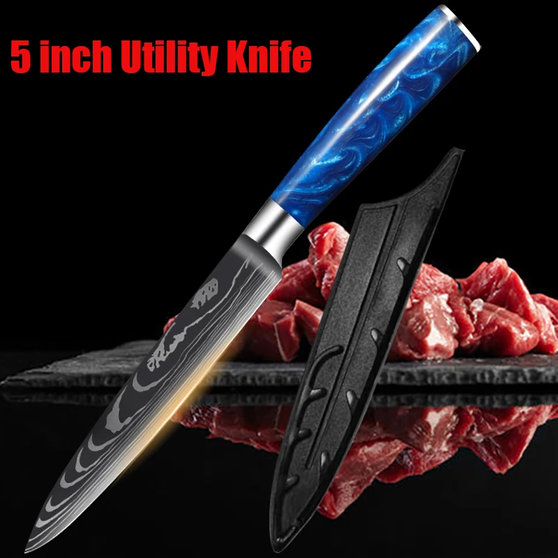 5-Inch-Utility-Knife-Kitchen-Knives-Set-Exquisite-Blue-Resin-Handle ...