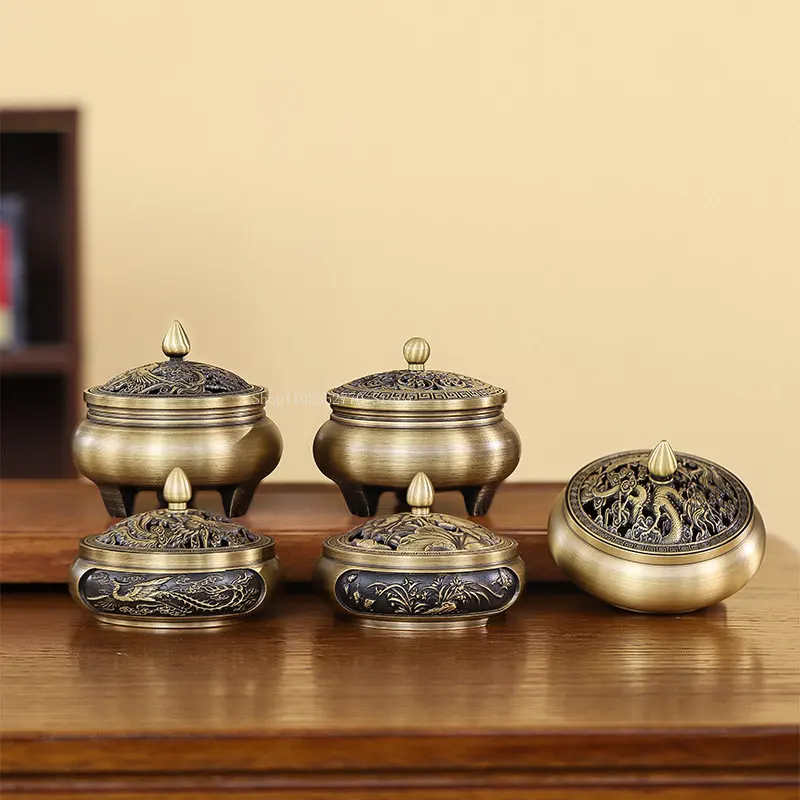 Retro Three-legged Carved Copper Incense Burner DIY Household Indoor ...