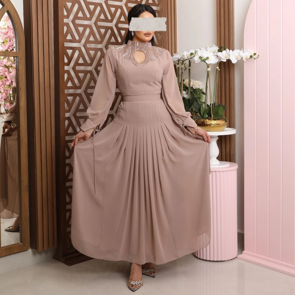 Jiayigong-Chiffon-Beading-Draped-Engagement-A-line-High-Collar-Bespoke ...