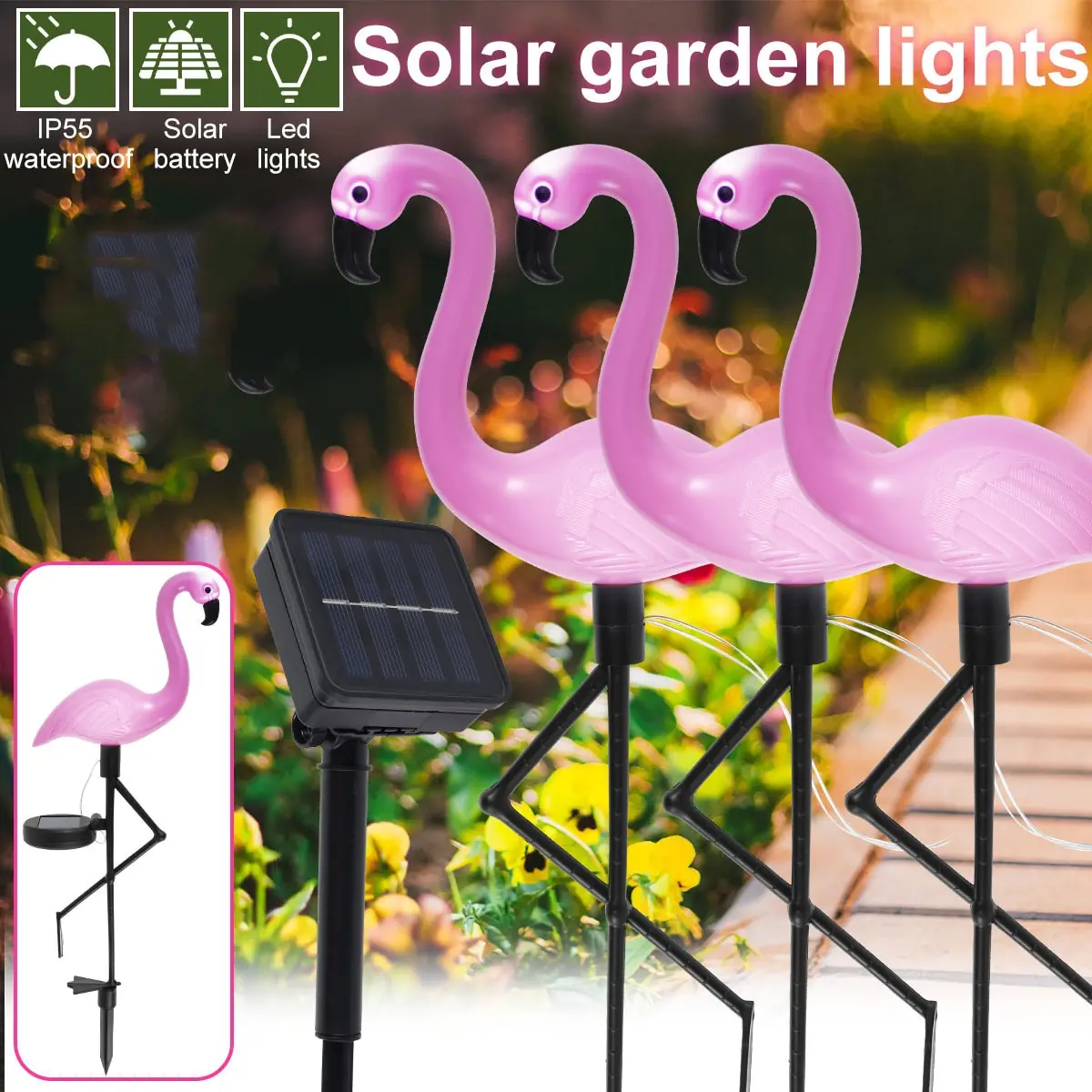 1-3PCS-Flamingo-Solar-Light-IP65-Waterproof-LED-Stake-Light-Landscape ...