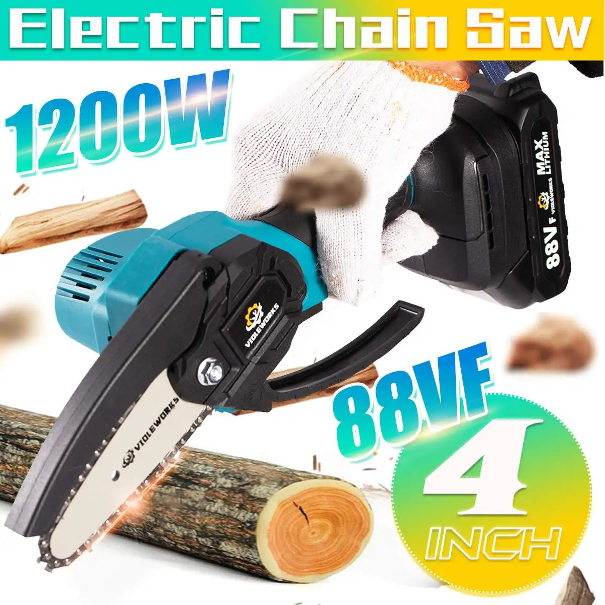 4inch Electric Chain Saw 1200W Electric Cordless One Hand Saw ...