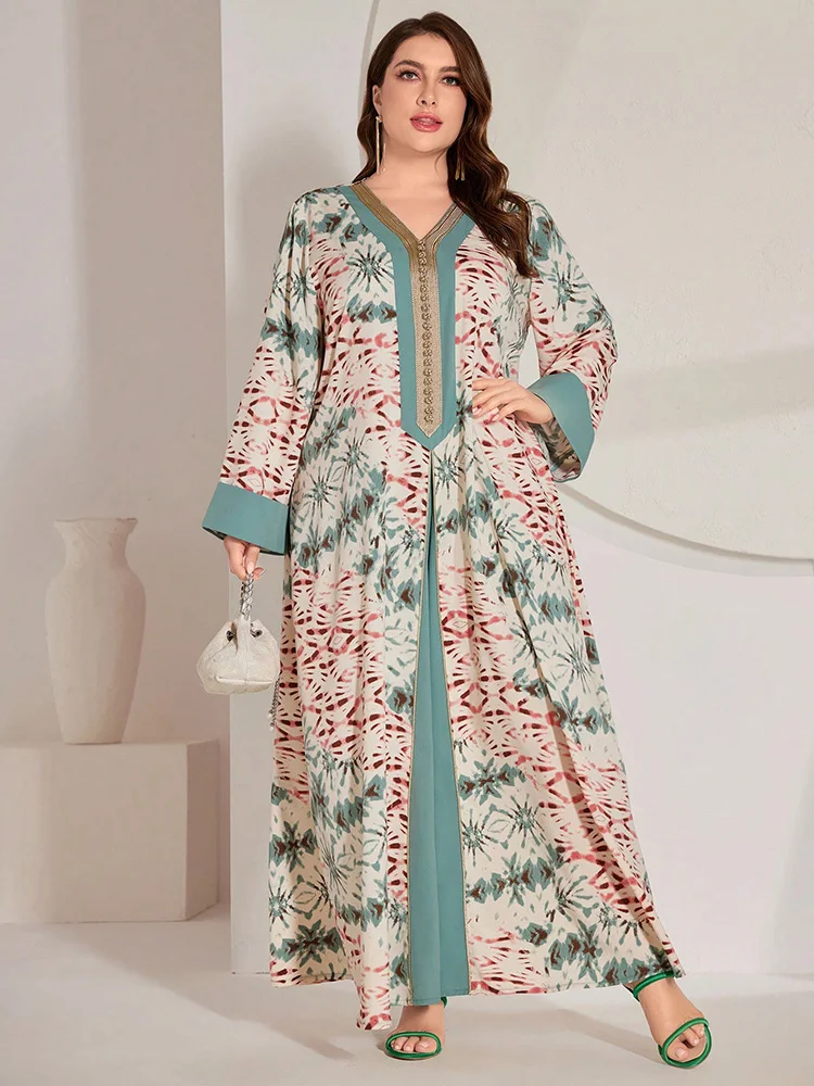 TOLEEN 2024 New Summer Print A-Line Abaya Elegant Long Dresses Plus ...