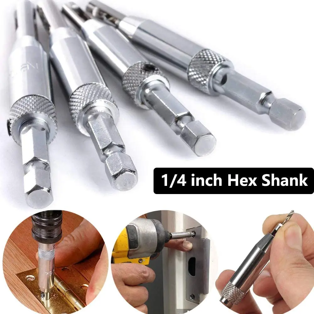4pcs-Drill-Bit-Set-HSS-Self-Centering-Hinge-Hole-Opening-Bit-Hex-Shank ...