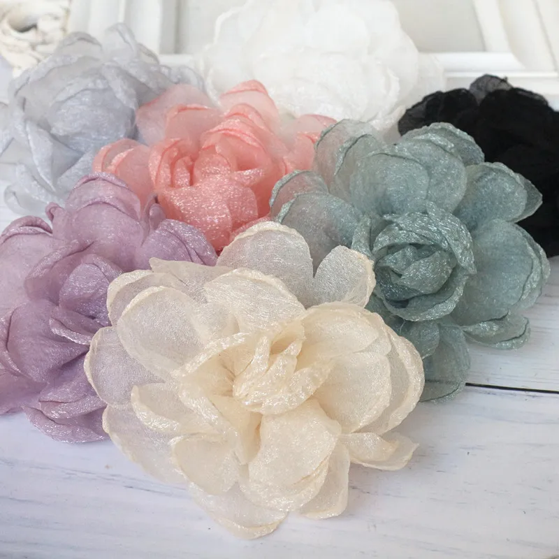 10PCS-Lot-7CM-Organza-Chiffon-Fabric-Gauze-Flower-For-Wedding-Dress ...