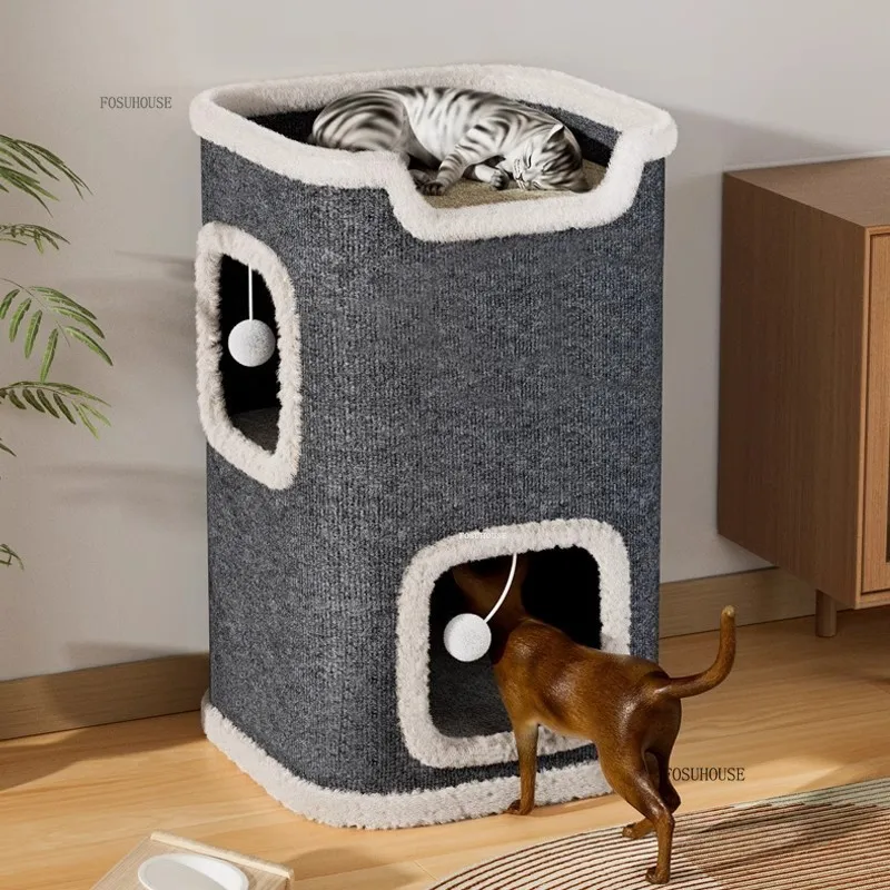 Double-layer-Cat-Climbing-Scratchers-Semi-enclosed-Barrel-Winter-Warm ...