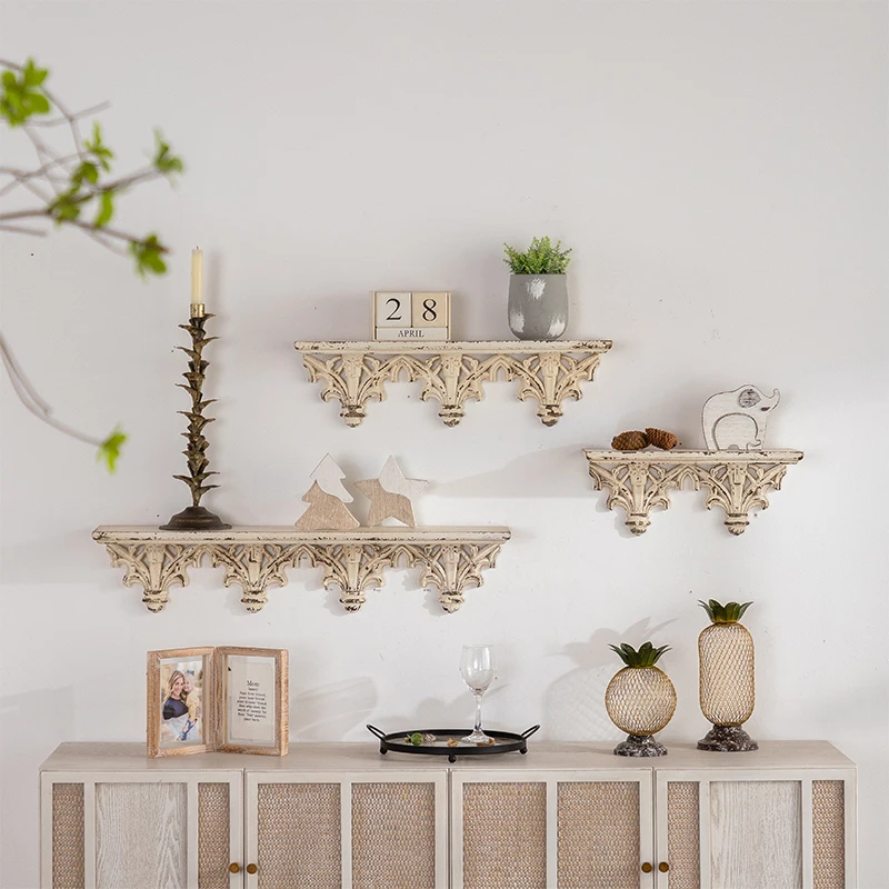 Vintage Ornate Wall Shelf, Wood, Off White Decorative Floating Shelf ...
