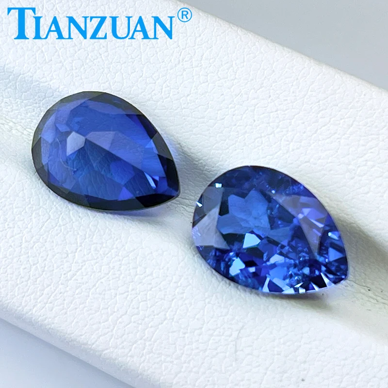 Natural-Cut-Corindo-Sint-tico-Gemstone-Lab-Grown-Sapphire-Pear-Shape ...