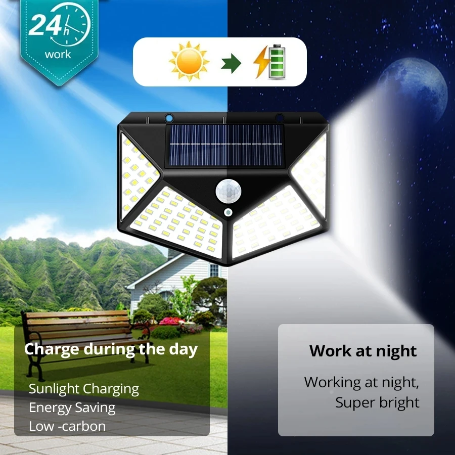 100-LED-Solar-Lights-Outdoor-3-Modes-Sunlight-Powered-Waterproof-Motion ...