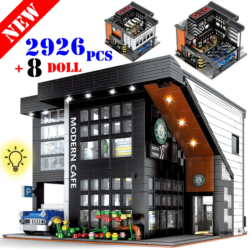 Modern Coffee Shop Model City Architecture Street View Building Blocks ...