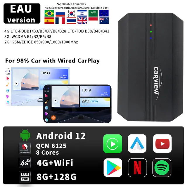 CARVIEW Wireless CarPlay Android Auto CarPlay Ai Box Mini Android 12 8+128GB QCM 8-Core 665 6125 ...