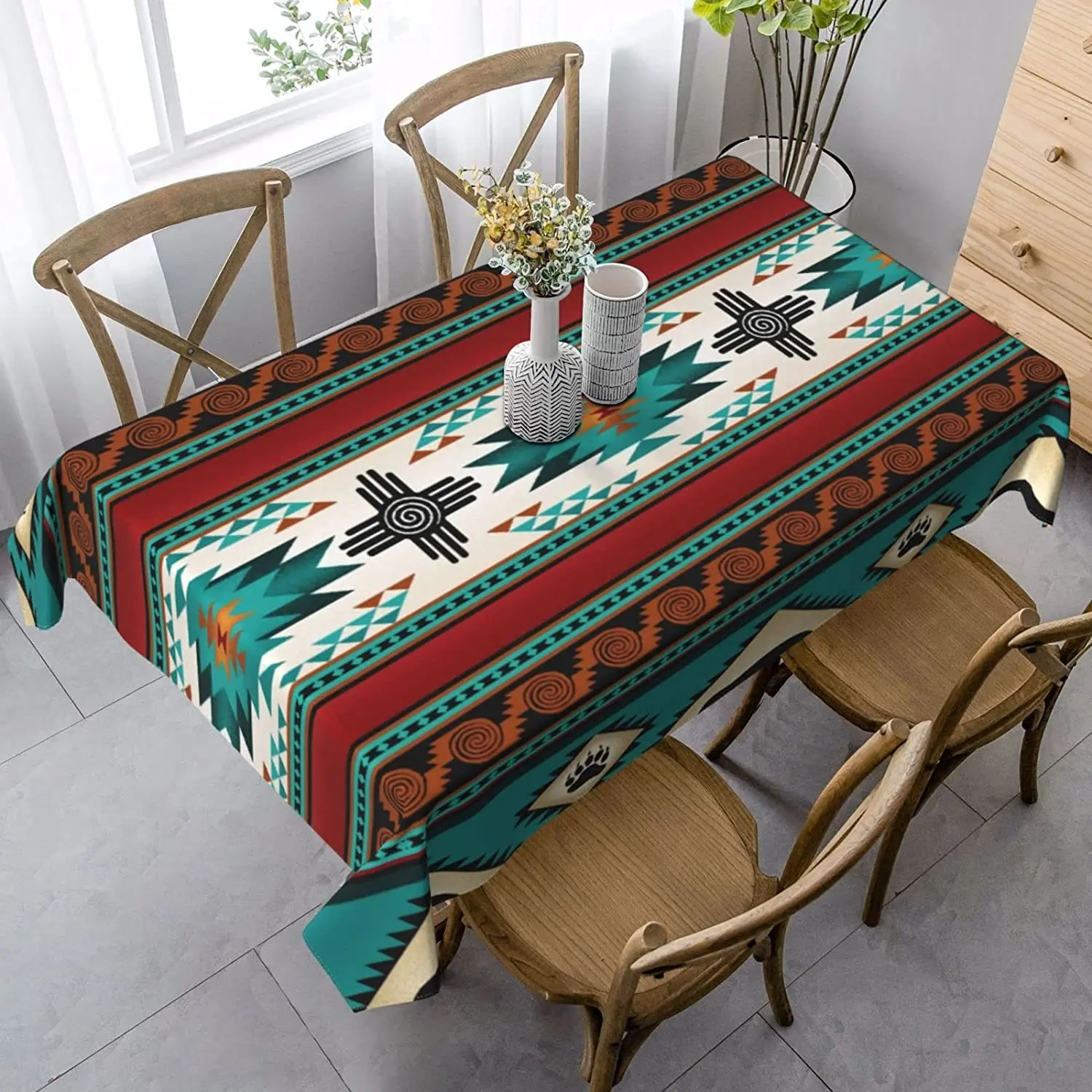 Western-Turquoise-Boho-Aztec-Waterproof-Tablecloth-Party-Decorations ...