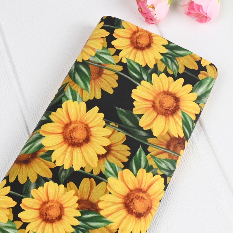 Half-Yard-100-Cotton-Fabric-With-Northern-Europe-Sunflower-Print ...