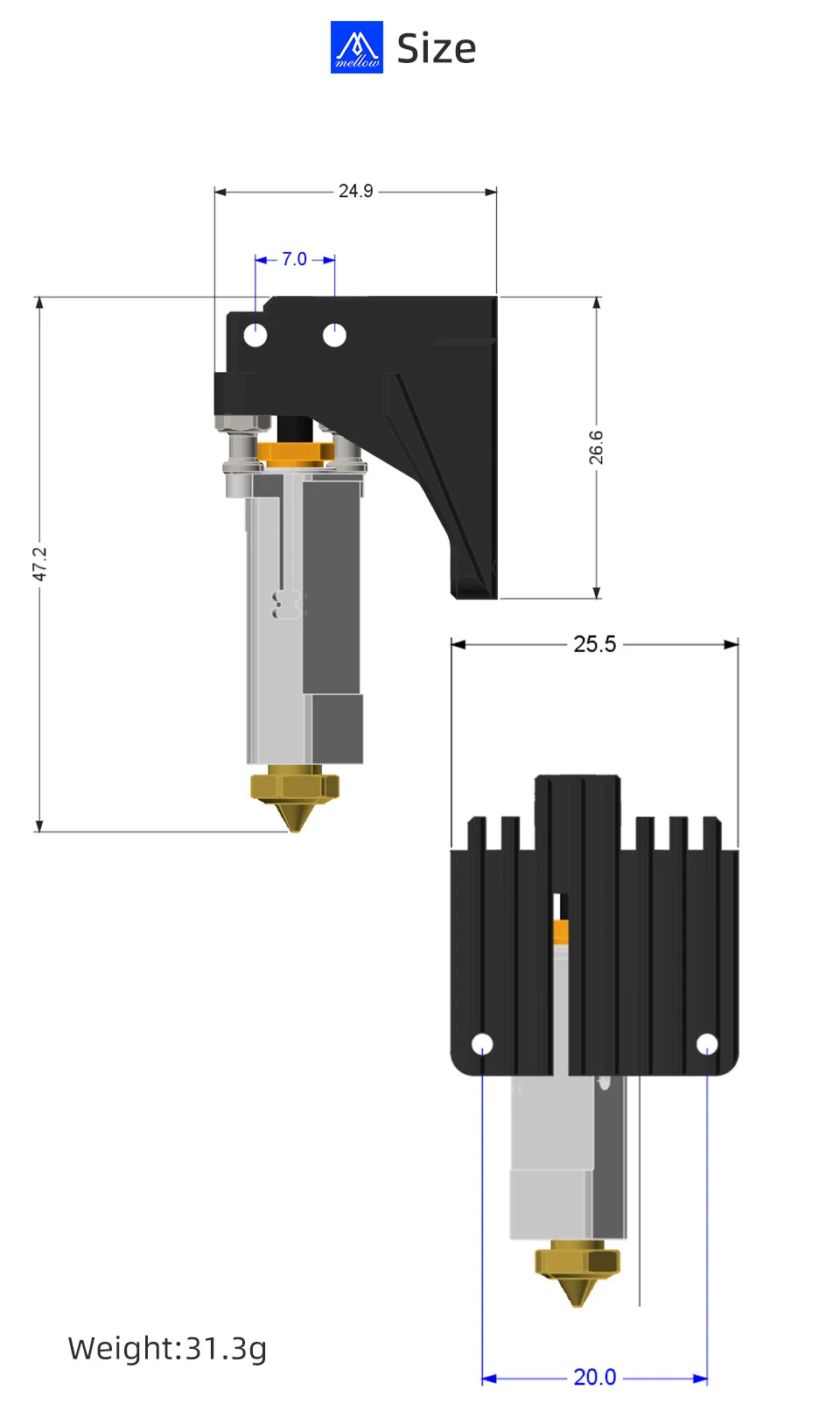 Mellow NF FluxHeat Hotend For Upgrade Bambu Lab P1P P1S TZ Hotend Voron ...